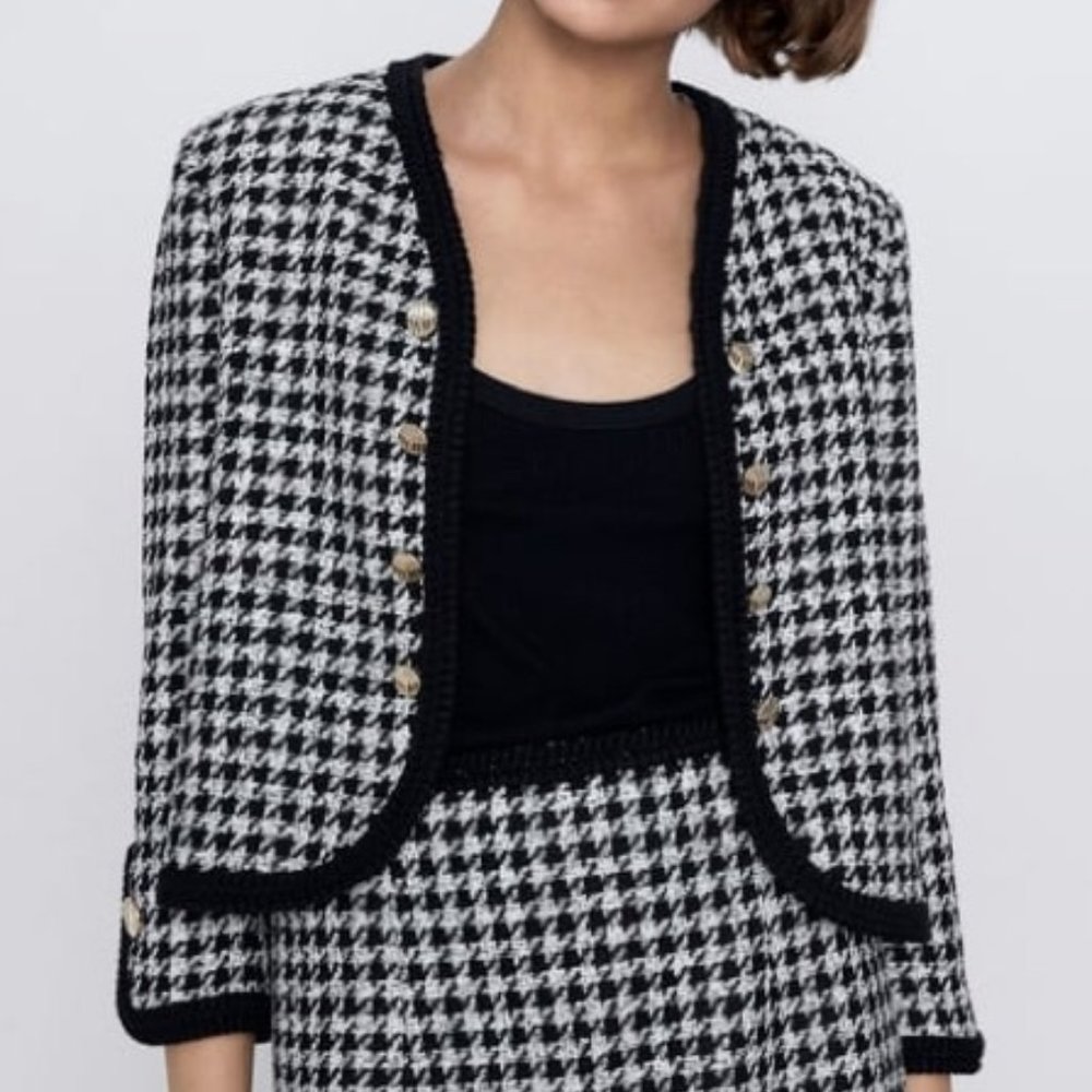 Zara Tweed Houndstooth Blazer - Gem